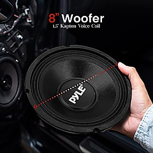 Pyle 8 Inch Car PA Woofer - 500 Watt High Powered Car Audio Sound Component Speaker System w/ 1.5" Kapton Voice Coil, 55-6 kHz Frequency, 89.2 dB, 8 Ohm, 40 oz Magnet - PylePro PPA8 , Black