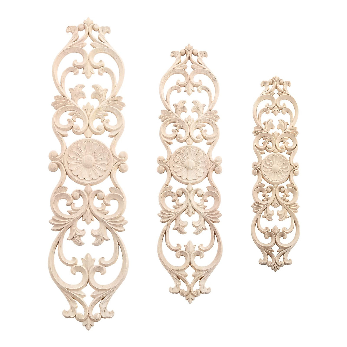 MUXSAM Wood Onlays Appliques, Long Wooden Carved Overlays Furniture Center Carvings Decals for Cabinet Closet Door Wall Dresser DIY Crafts Project(2-Pack, 40x9cm/15.8"x3.6")