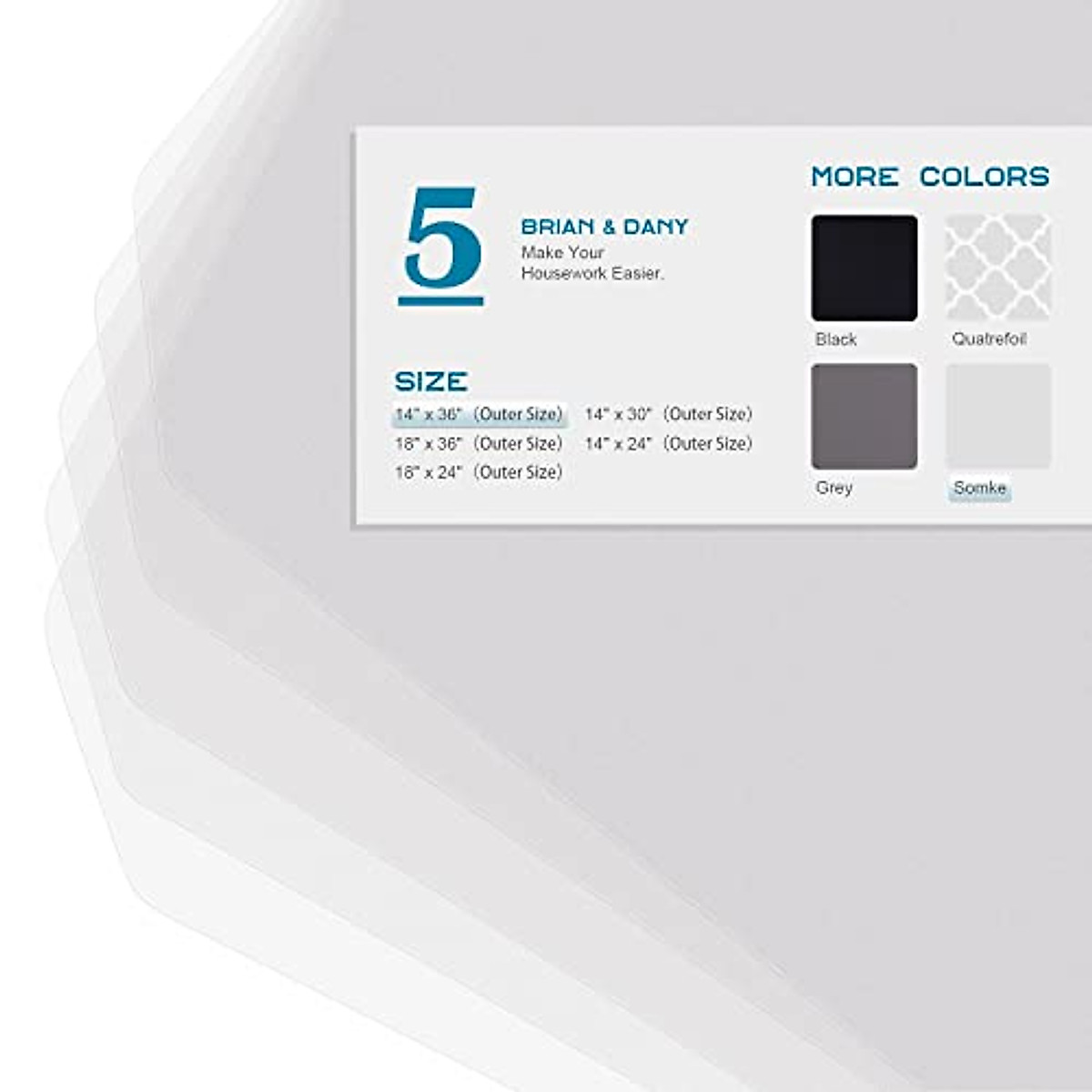 BRIAN & DANY Wire Shelf Liner 14" X 36", Heavy Duty Shelf Liners for Wire Shelving, Waterproof Protector Mats, Set of 5, Transparent