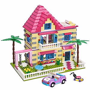 BRICK STORY Girls Friends House Building Kit, 892 PCS Big Villa Building Blocks City Family Beach House Model Toy Set Apartment Room Playset with 4 Mini People and Car for Girls Kids Aged 6 and Up