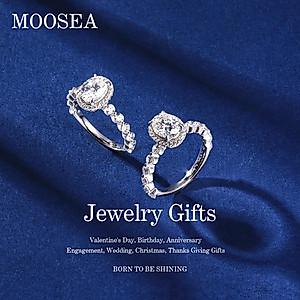 MOOSEA Moissanite Engagement Rings for Women, 1.5ct D Color VVS1 Clarity Oval Cut Lab Created Diamond Wedding Ring 14K White Gold Vermeil Moissanite Halo Rings for Women Anniversary Jewelry Gifts
