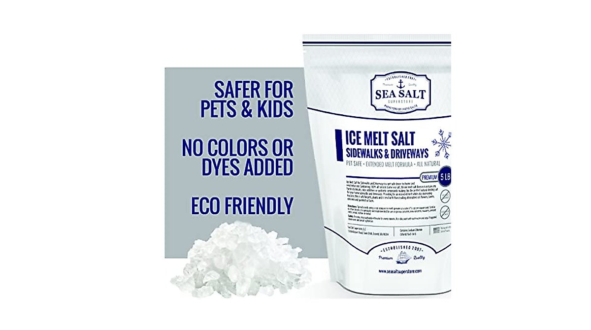 All-Natural Sea Salt Ice Melt for Driveways & Sidewalks - Safe & Effective