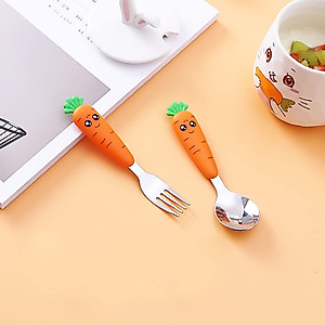 WitBicg Travel Cutlery Set Baby, 2 PCS Toddler Utensils, Kids Spoon And Fork Self-Feeding, Carrot Child Flatware Sets, Stainless Steel Fun Baby Silverware, Complementary Food Weaning