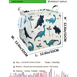 LANGYASHAN Square Storage Baskets Waterproof Canvas Children Laundry Nursery Hamper for Shelves Gift Baskets Toy Organizer Room Decor (Square Dinosaur)