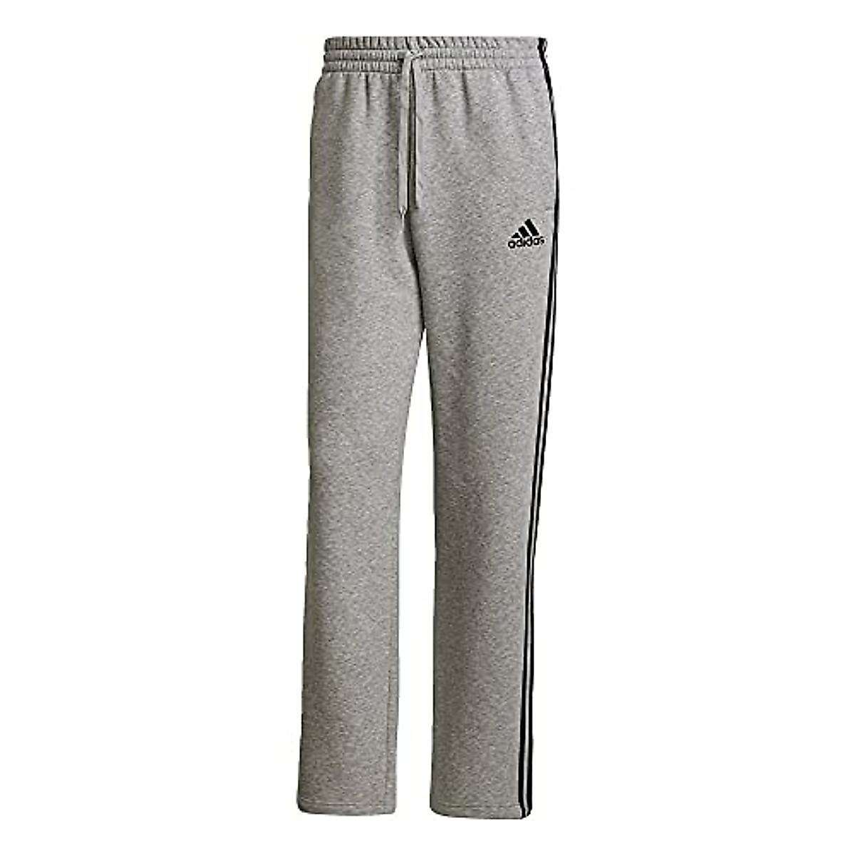 adidas Men's Essentials Fleece Open Hem 3-Stripes Pants, Medium Grey Heather, Small