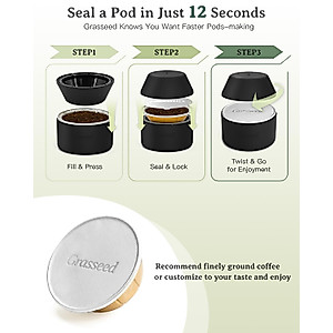 Grasseed Reusable Vertuo Capsule Kit for VertuoLine Capsules with 50Pcs Aluminum Foil Seals Lid, Holder and Brush, Fits for Refill Pods Vertuoline Pod - Black