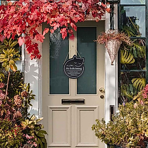 Handook No Soliciting Sign for House Funny Metal No Soliciting Yard Sign, 10.5"x9.1" No Solicitors Sign for Front Door，Black Cat Hanging No solicitation Sign for Home and Business