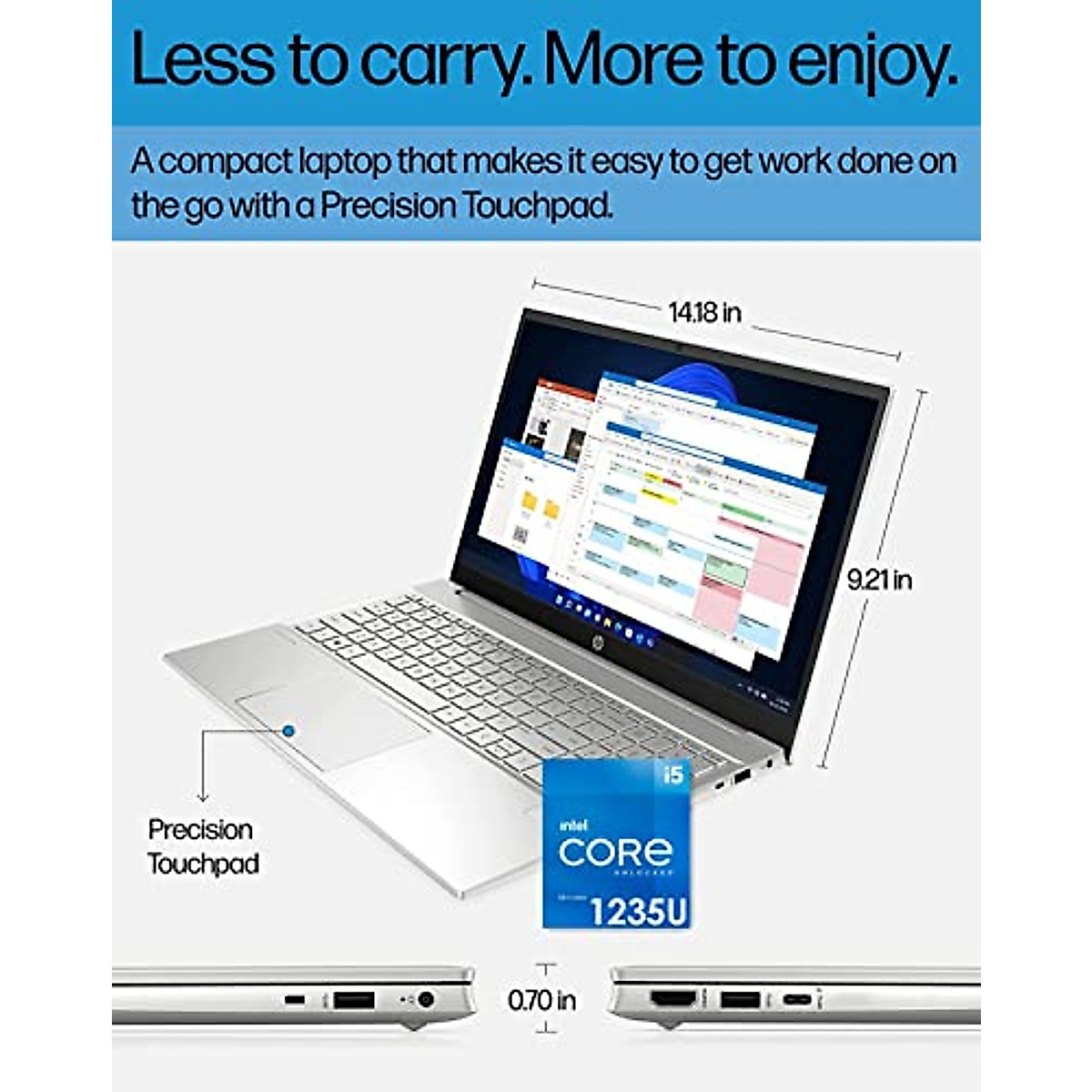 HP Pavilion 15.6" 1080p Touchscreen Business Laptop - 10-core 12th Gen Intel Core i5-1235U - Windows 11 PRO - Intel® Iris® Xe Graphics - w/HDMI Cable (16GB RAM | 512GB PCIe SSD)