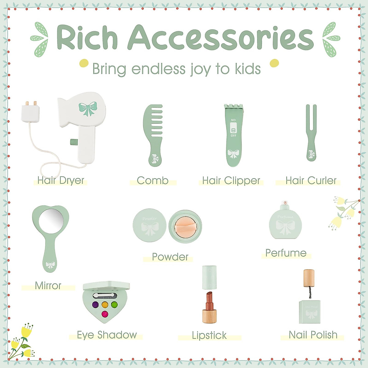 Costzon Kids Vanity Set, 2 in 1 Princess Makeup Dressing Table & Chair Set w/Detachable Tri-fold Mirror, Toddler Vanity with Drawer & Accessories, Pretend Play Vanity Set for Little Girls (Green)