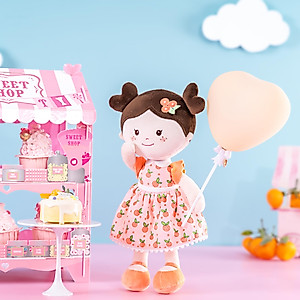 Onetoo Baby Doll Soft Baby Doll Girls First Baby Doll Sleeping Cuddle Buddy Doll Plush Rag Doll for Girls Wear Orang Dress 14"