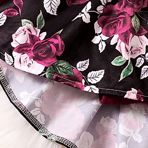 OPAWO Newborn Infant Baby Girl Dress Ribbed Bodysuit Romper Dress Long Sleeve Floral Girl Dresses Fall Winter Clothes(Burgundy,0-3 Months)