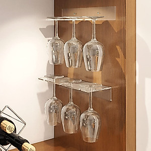 1 Piece Wine Glass Holder Wine Cup Holder Acrylic Wine Glass Holder Wine Glass Storage Rack Wall Mounted Stemware 3 Slot Wine Glass Hanging Rack for Kitchen Cabinets, Transparent