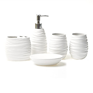 YUEYOULII Shampoo Dispenser Soap Dispenser Set Creative Ceramic Soap Dispenser Wash Mouth Cup Toothbrush Cup Storage Soap Tray Bathroom Five-Piece Set Soap Dispenser for Kitchen (Color : White)