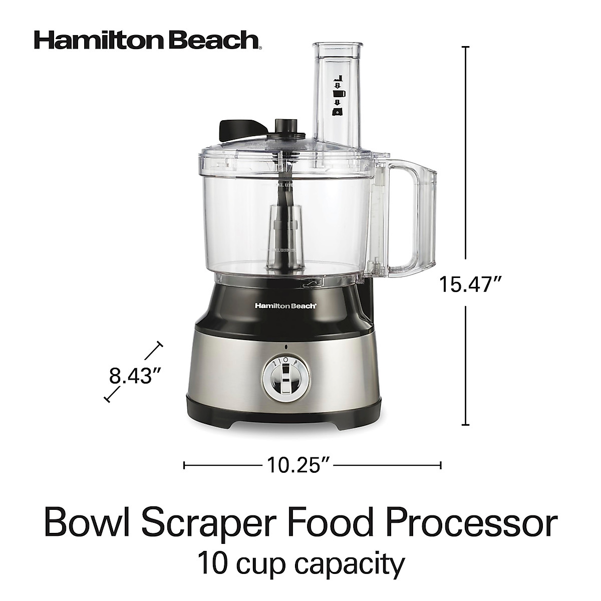 Hamilton Beach Food Processor & Vegetable Chopper for Slicing, Shredding, Mincing, and Puree, 10 Cups - Bowl Scraper, Stainless Steel