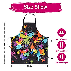 ASPMIZ Artist Painting Apron for Adults, Colorful Art Cooking Aprons, Waterproof Kitchen Bib Apron with Pockets, Adjustable Kitchen Aprons for Men Women Chef Gardening Baking, 27.6" x 31.5", Black