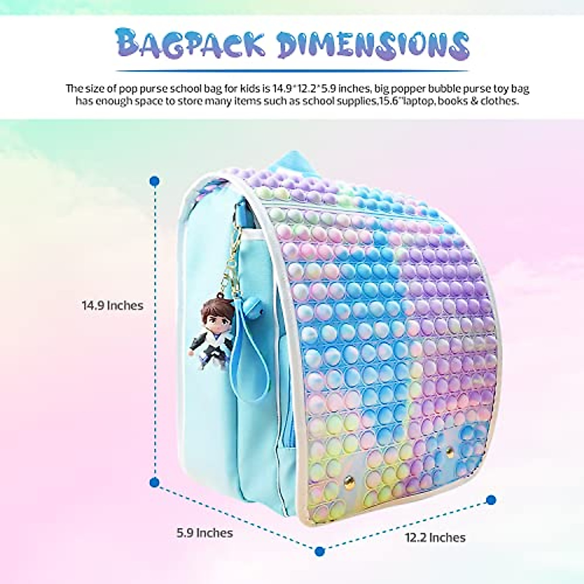 AmazTree Amaztree Rainbow Pop On It School Backpack Fidget Backpack for Kids, Teenagers Girls