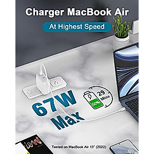 67W Dual USB-C Charger for MacBook Air, Mac Pro 13" (2023-2018), iPad Pro/Air/Mini, Type C Power Supply, LED, Foldable Plug, 6.6ft USB-C Charging Cable