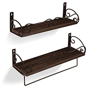 Masyl Floating Shelves Wall Mounted Set of 2, Rustic Wood Wall Shelves for Living Room Decor, Bathroom Organizer, Kitchen Storage, Home Décor, Made of Wood and Metal in Vintage Black Color