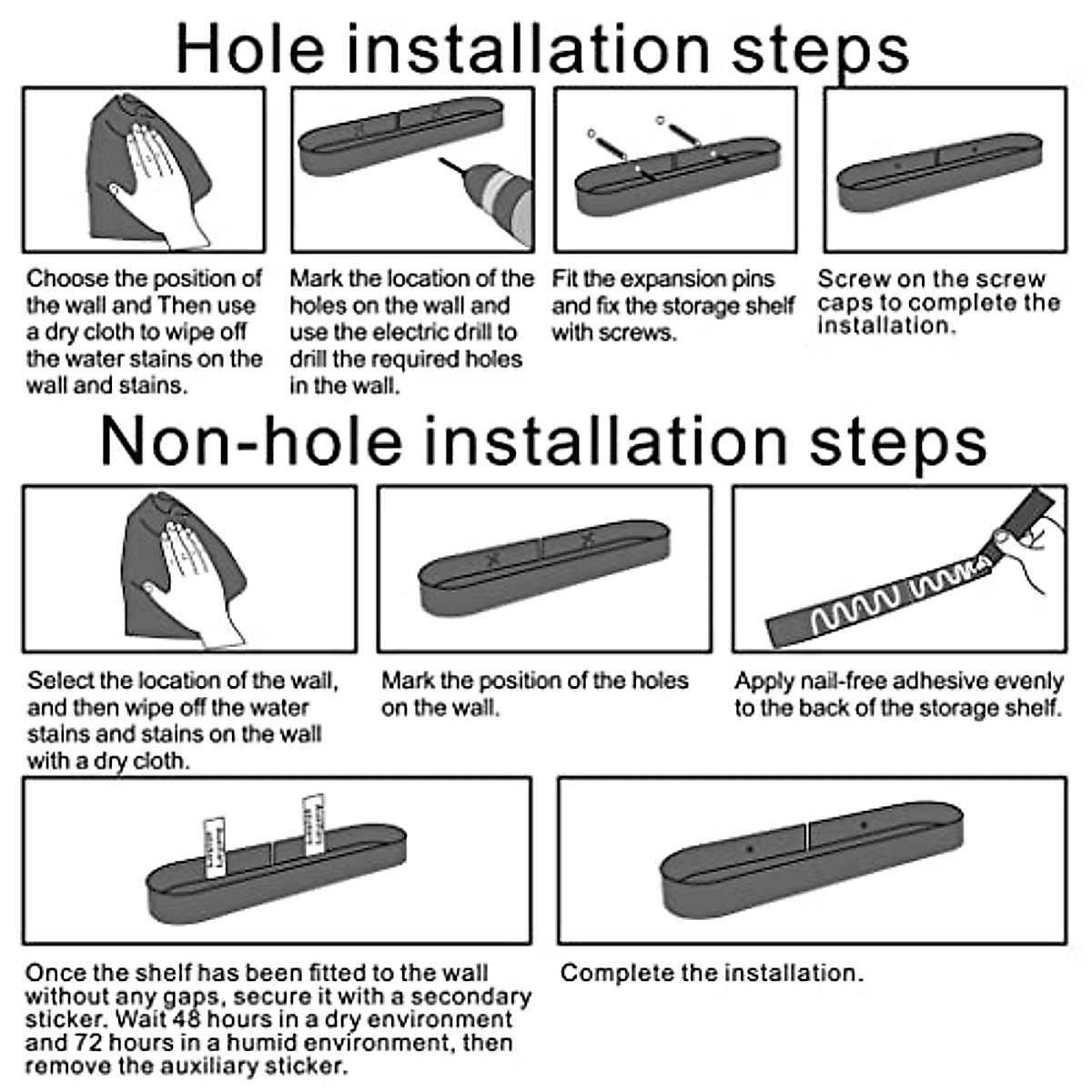 Shower Caddy Black Bathroom Shelves Wall Mounted 2 Pack with Towel Rack Spice Rack for Wall No Drilling Rustproof Space Aluminum for Kitchen Toilet (38cm)