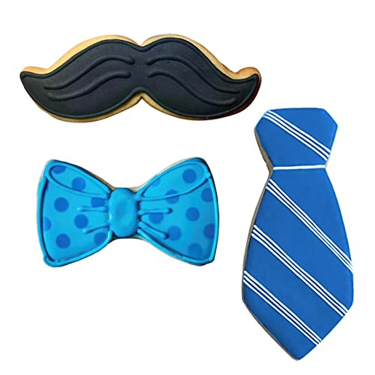 Little Man Father's Day Cookie Cutters 3-Pc Set, Made in USA by Ann Clark, Bow Tie, Mustache, Necktie