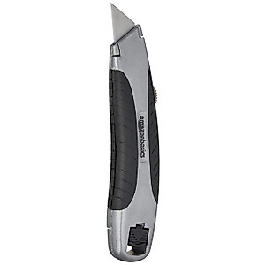 Amazon Basics Soft Grip Retractable Utility Knife with 3 Blades, Black/Silver