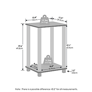 Furinno Simplistic Compact Bedside Table, Nightstand, White/White