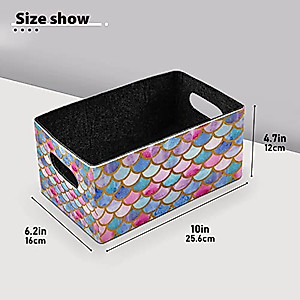 Kcldeci Mermaid Scales Storage Bins Baskets for Organizing, Pink Blue and Purple Fish Tail Sturdy Storage Basket Foldable Storage Baskets for Shelves Closet Nursery Toy