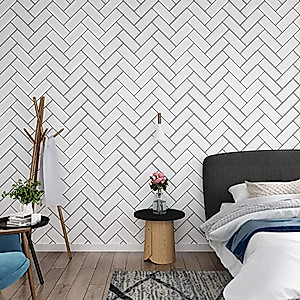CHICHOME Peel and Stick Wallpaper Self Adhesive Removable Geometric Wallpaper 17.7''x100'' Black and White Modern Vinyl Stripe Brick Wallpaper Decorative Wall Covering for Bedroom Backsplash