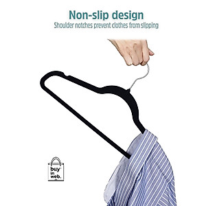 BUY IN WEB USA Black Velvet Hangers 50 Pack, Non Slip Clothes Hangers, Sturdy Space Saving Hangers for Suits, Shirts, Dresses & Jackets, Slim Velvet Hangers, Hold Up to 11lbs