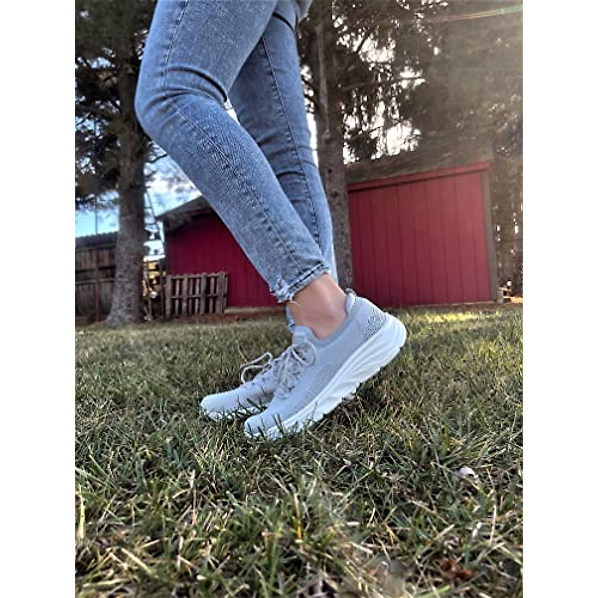 JENN ARDOR Womens Slip On Sneakers Walking Tennis Shoes Fashion Lightweight Casual Lace Up Running Sneakers for Gym Ladies Breathable Mesh Comfortable Grey 7