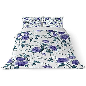 Duvet Cover Sets California King -Watercolor Wildflowers-Bedding Comforter Set Breathable SetsSoft Microfiber 3 Pcs