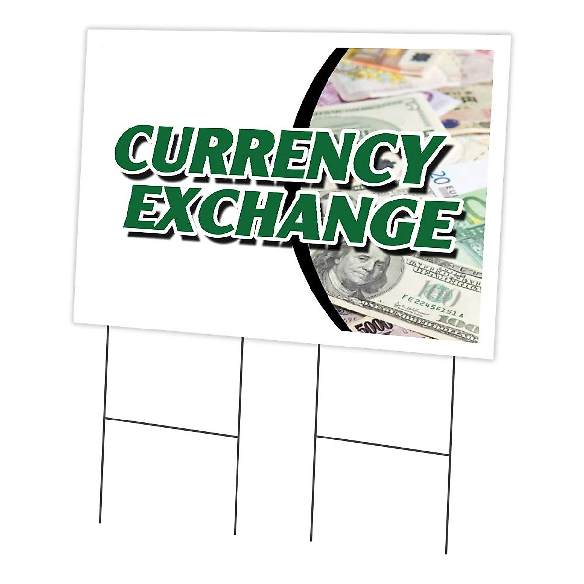 Currency Exchange 24" x 36" Yard Sign & Stake | Advertise Your Business | Stake Included Image On Front Only | Made in The USA