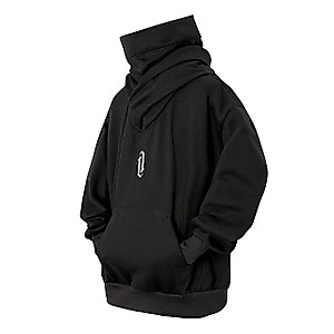 Niepce Inc Streetwear Men's Oversized Hoodie with Neck Gaiter (Black, Large)