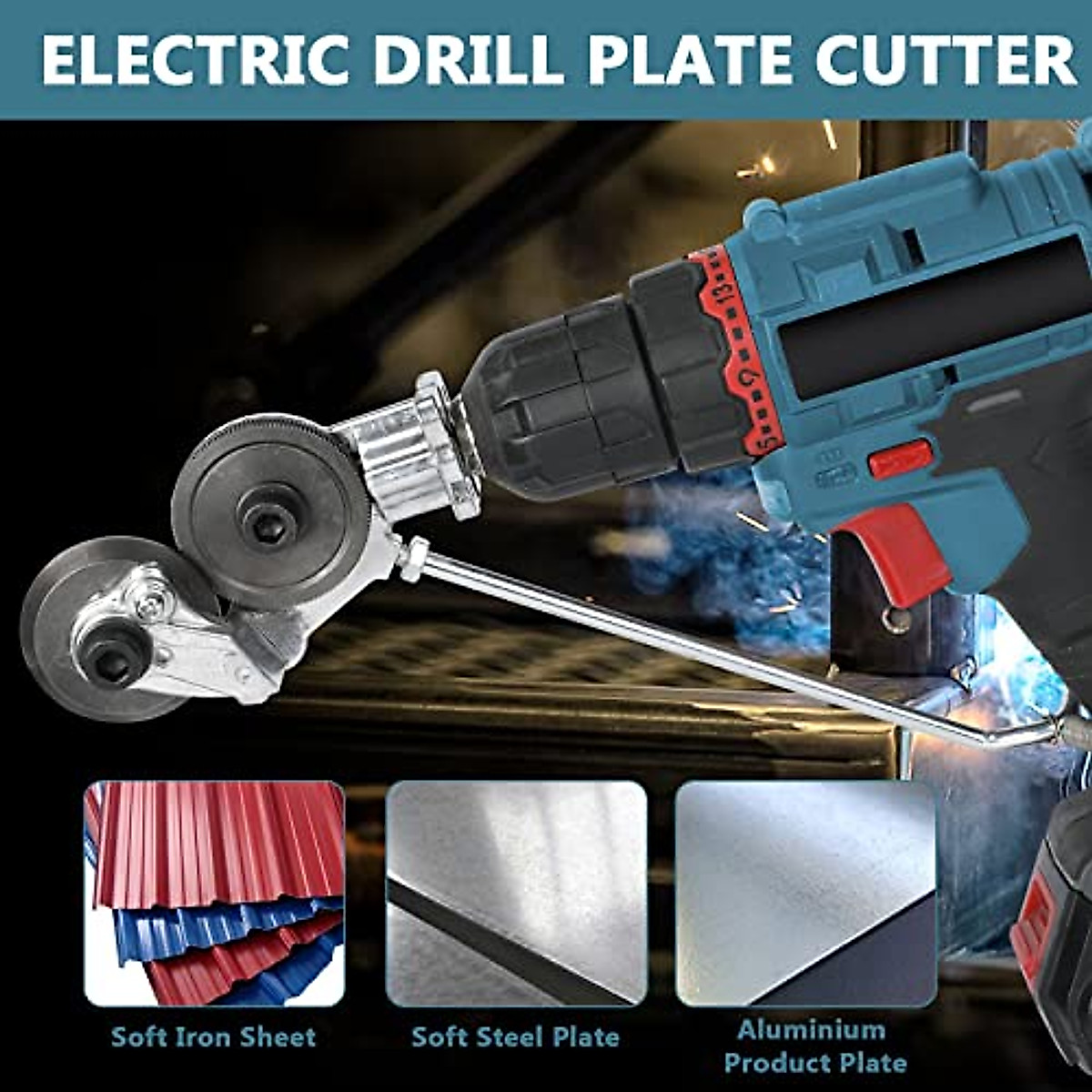 Electric Drill Plate Cutter, New Electric Drill Shears Metal Plate Cutter, Safe and Durable Drill Attachment for Metal Cutting for Cutting Metal Plates Hard Materials(Electric Drill Not Included)