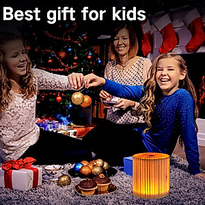 kooplus Wooden Night Light, Small Nursery Lamp for Sleep Helping with Memory Function, Rechargeable Lamp for Kids, Cylindrical