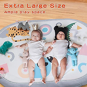 Lupantte 7 in 1 Baby Play Gym Mat, 2 Replaceable Washable Mat Covers Baby Activity Play Mat with 6 Toys, Visual, Hearing, Touch, Cognitive Development for Baby to Toddler, Thicker Non-Slip
