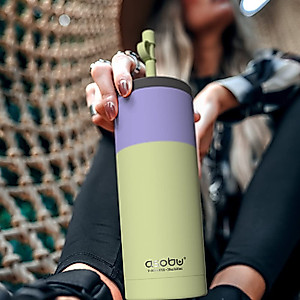 asobu Sippy Double Wall Stainless Steel Tumbler with Silicone Flexible Straw, 20 Ounces (Pastel Yellow)