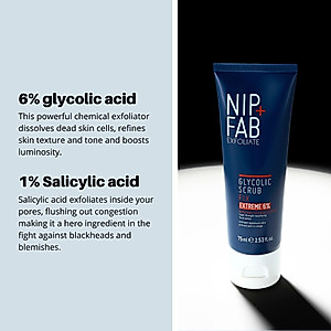 Nip + Fab Glycolic Acid Fix Face Scrub Extreme with Salicylic Acid, Aloe Vera AHA/BHA Exfoliating Facial Cleanser Polish for Refining Pores Skin Brightening, 75 ml 2.5 fl oz