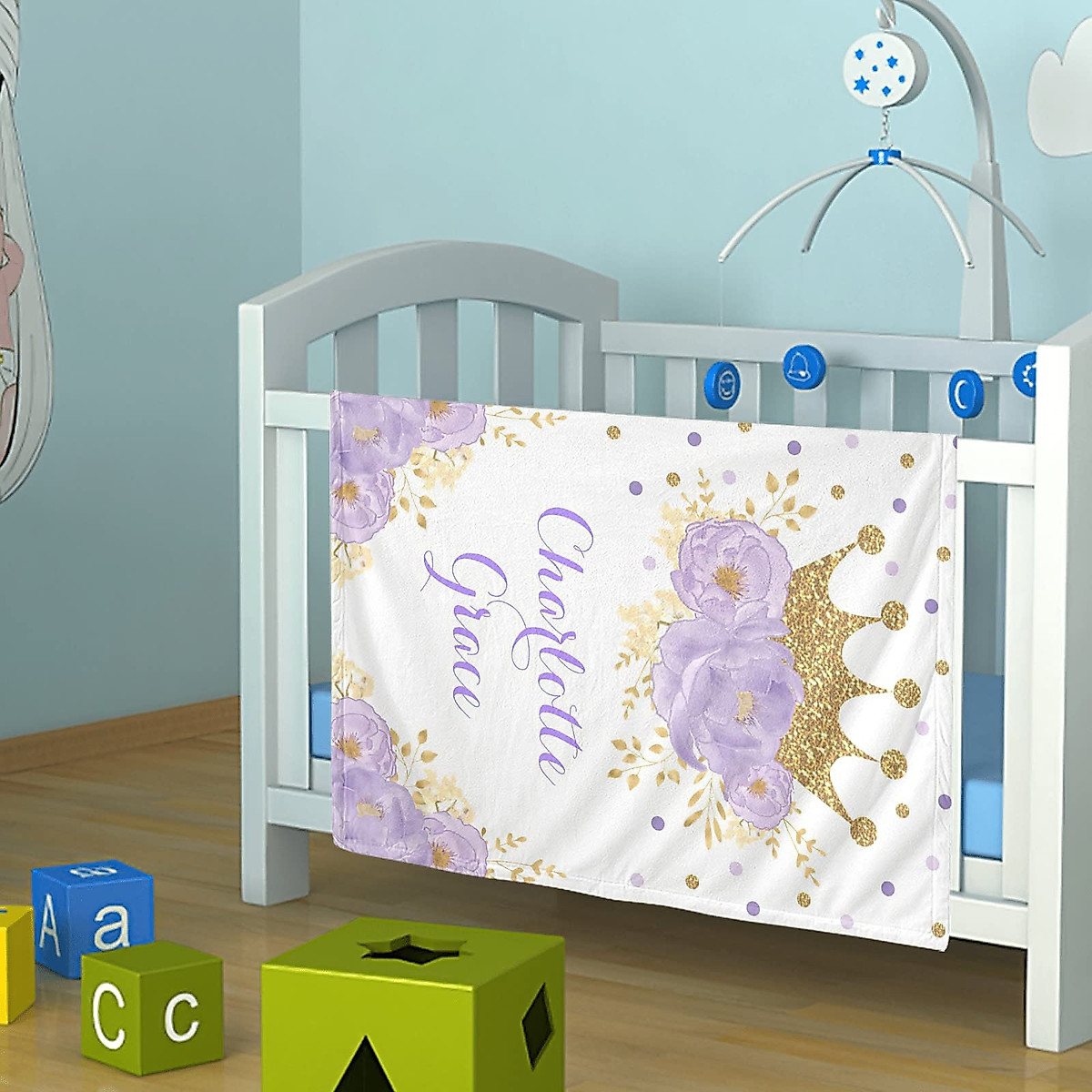 Personalized Baby Blankets Custom Baby Blanket for Girls with Name Personalized Baby Gifts for Girls Pink Soft Girl Blanket - Purple Floral Crown 30x40in