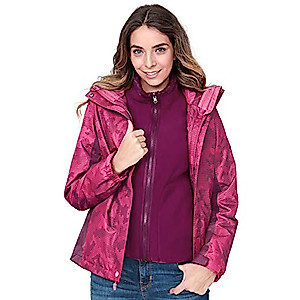 CAMEL CROWN 3-in-1 Women's Ski Jacket Waterproof Snowboard Mountain Fashion Jackets Winter Coat With Warm Fleece Inner for Hiking Outdoor Coral L