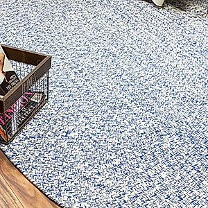 Super Area Rugs Farmhouse Braided Rug Cotton Kitchen Reversible Carpet, Blue & White, 4' X 6' Oval