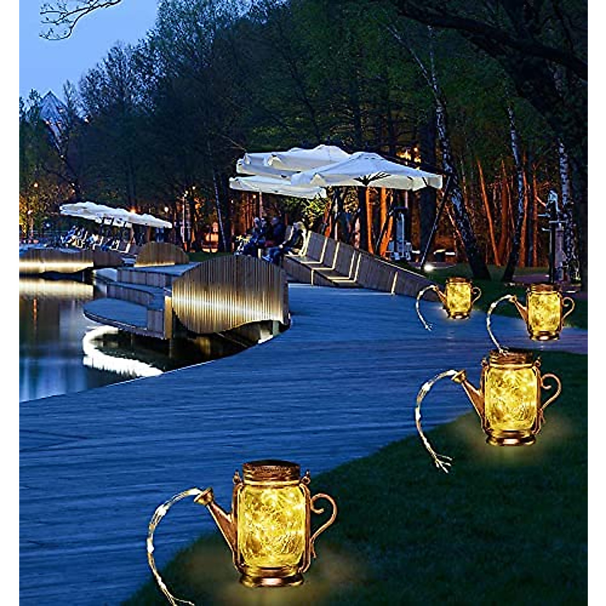 Yeuago 2 Pack Outdoor Ground Plug Solar Lights Mason Jar Solar Lights, Watering Can Lights with 45 LED String Lights and Ground Plugs for Garden Patio Terrace Walkway Garden Party Decor Gifts
