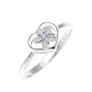 Arthur's Jewelry Sterling silver 925 Hawaiian plumeria flower cz in heart ring size 7