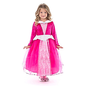 Little Adventures Deluxe Sleeping Beauty Hot Pink Princess Dress Up Costume (Large Age 5-7) - Machine Washable Child Pretend Play and Party Dress with No Glitter