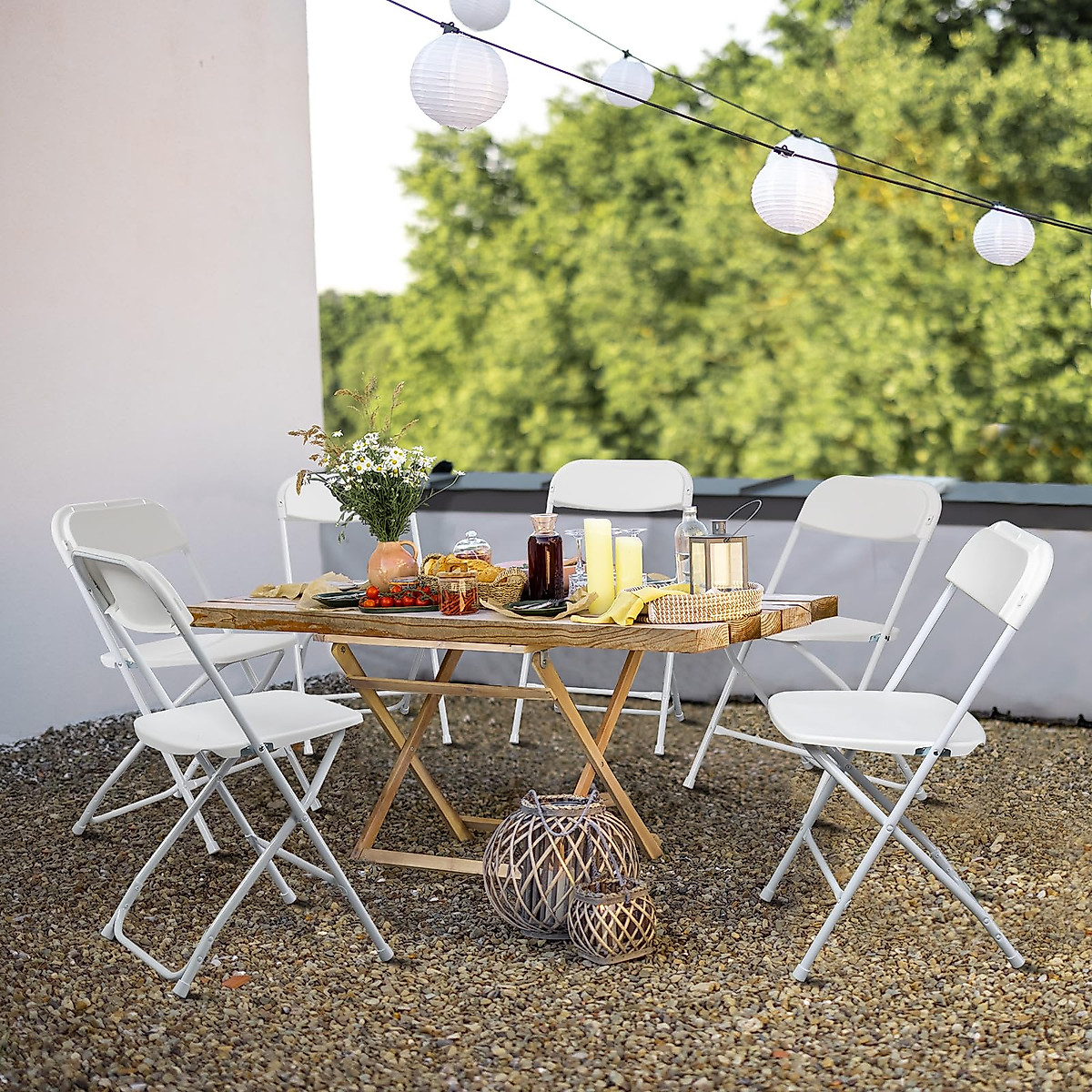 SEALAMB 6 Pack Patio Dinning Chairs, Indoor Outdoor Portable Plastic Folding Chairs with Steel Frame for Patio Dinning Garden Wedding Backyard Party, 350LB Weight Limit (White, 6 Pack)