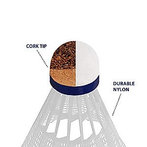 Wish Airflow 6000 Badminton Tournament Shuttlecocks – 6 Pack Tube of Durable Nylon Shuttlecocks with Cork Tips – Badminton Birdies for Indoor and Outdoor Play, White