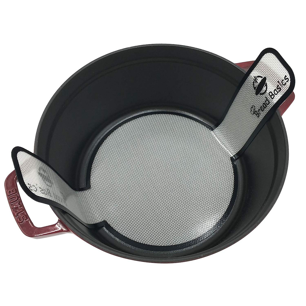 Bread Basics Silicone Baking Mat for Dutch Oven Bread Baking w/Storage Band - Long Handles for Gentler & Safer Transfer of Dough - Easy to Clean - Eco-Friendly Alternative for Parchment Paper - 8.3"