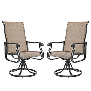 Amopatio Patio Swivel Chairs Set of 2, Outdoor Swivel Rocker Dining Chairs with All Weather Textilene High Back & Metal Frame, for Backyard Deck Lawn Garden, Brown