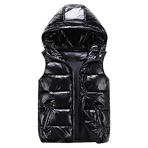 Happy Cherry Kids Down Jacket Hooded Vest Winter Jacket for Boys Hoodies Padded Jackets Girls Outwear Coat Black 6Y