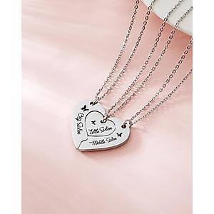 HOFOYA matching sisters necklace 3 piece best friends pendant set of 3 split heart necklaces jewelry gifts for 3 sisters best friends,Birthday christmas gift.